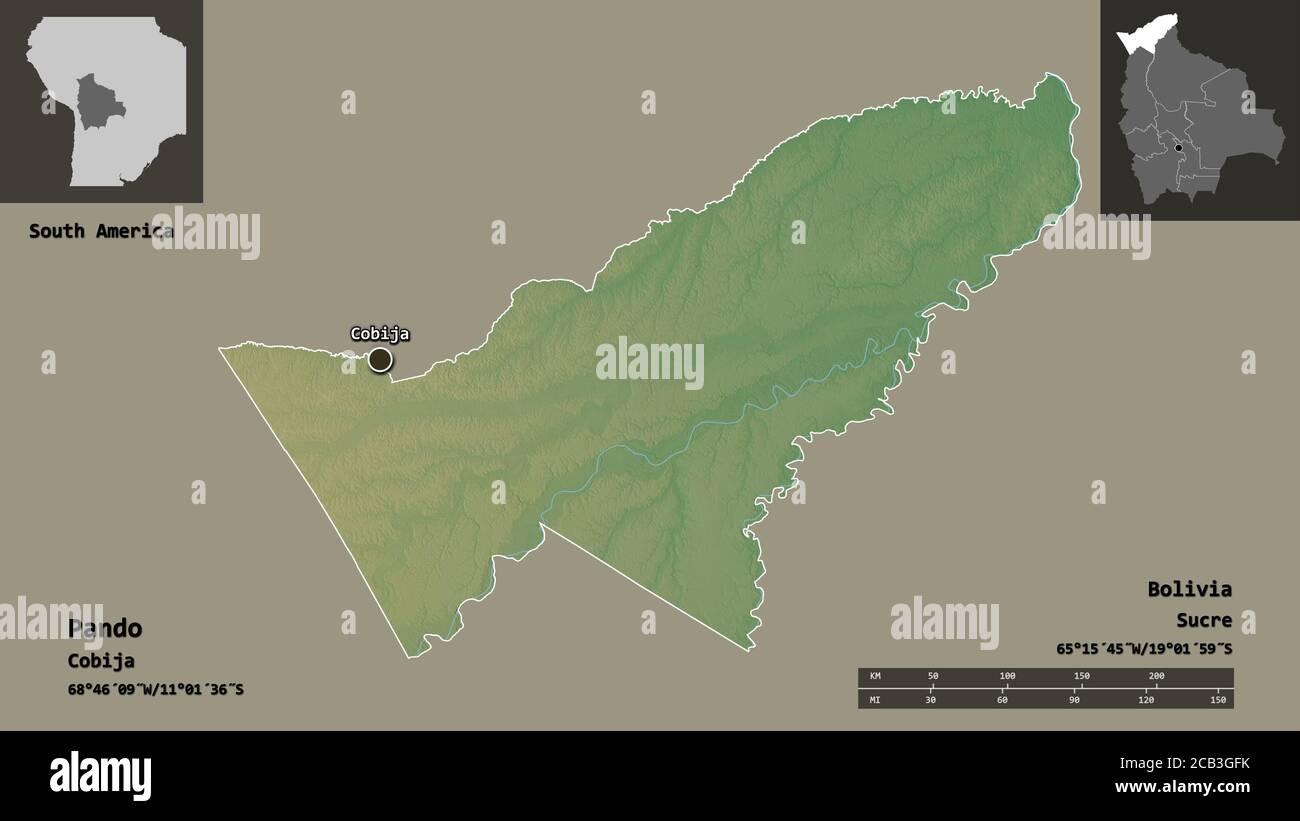 Shape of Pando, department of Bolivia, and its capital. Distance scale ...