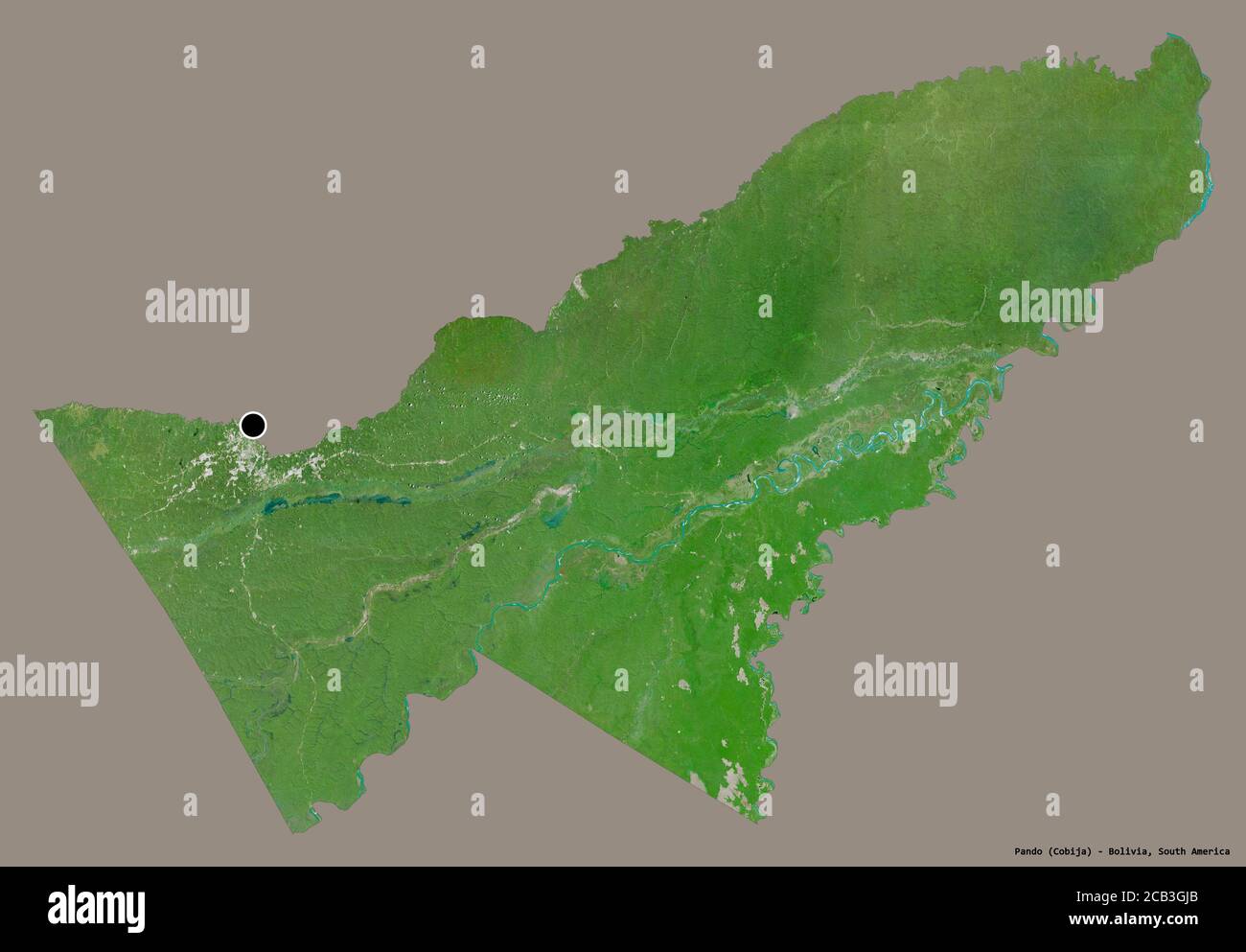 Shape of Pando, department of Bolivia, with its capital isolated on a ...