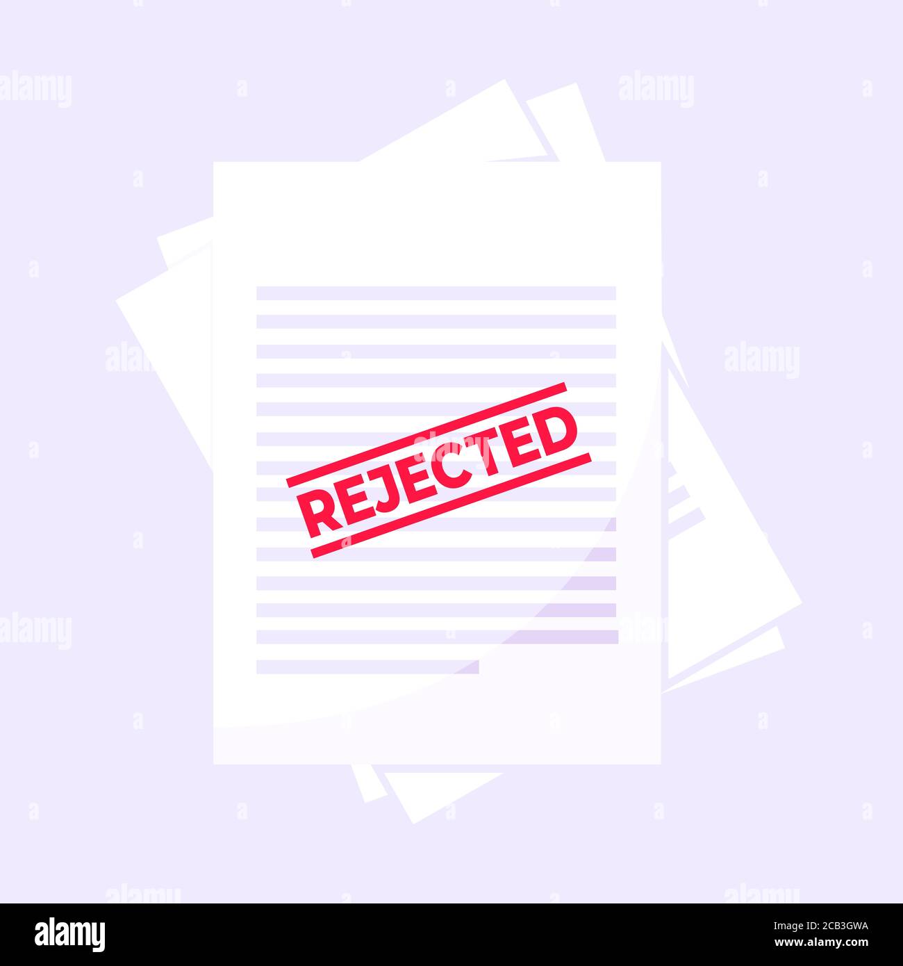 Rejected claim or credit loan form on it, paper sheets and rejected ...