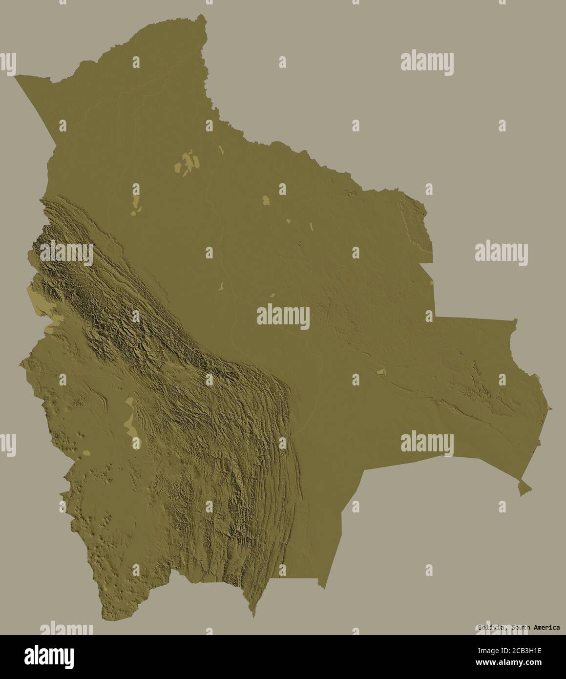 Shape of Bolivia with its capital isolated on a solid color background ...