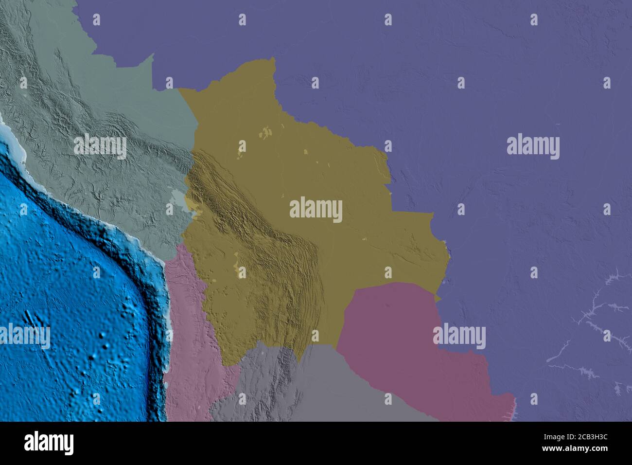 Extended area of Bolivia. Colored elevation map. 3D rendering Stock ...