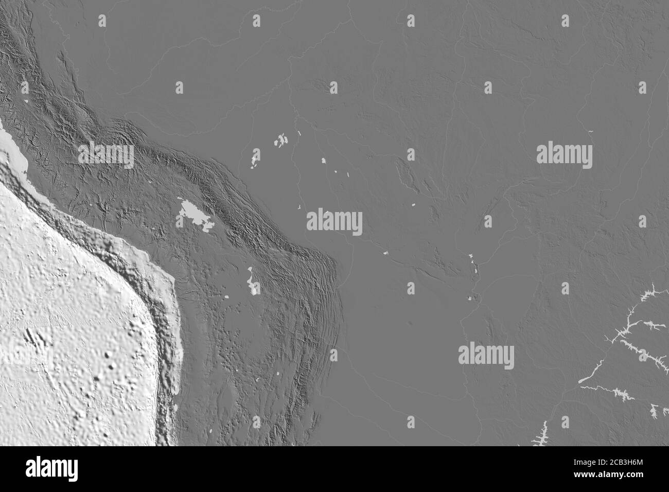 Extended area of Bolivia. Bilevel elevation map. 3D rendering Stock ...