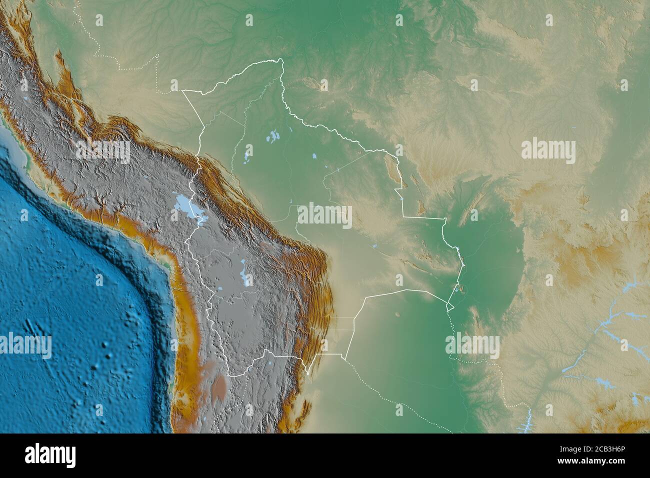 Extended area of Bolivia with country outline, international and ...