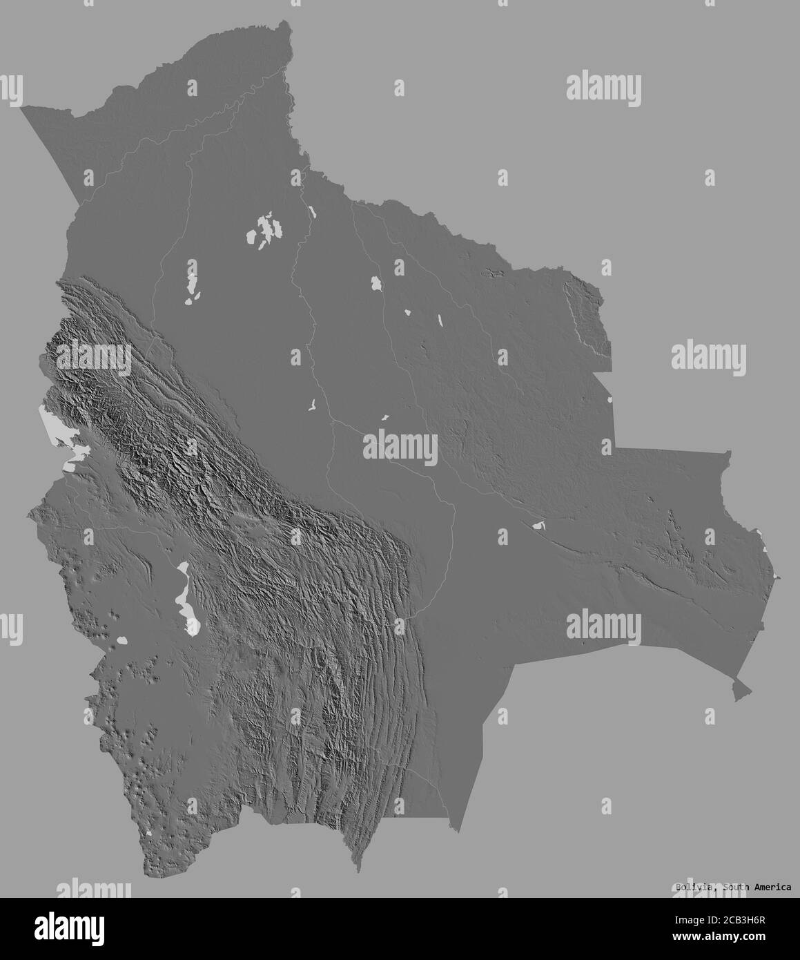 Shape of Bolivia with its capital isolated on a solid color background ...