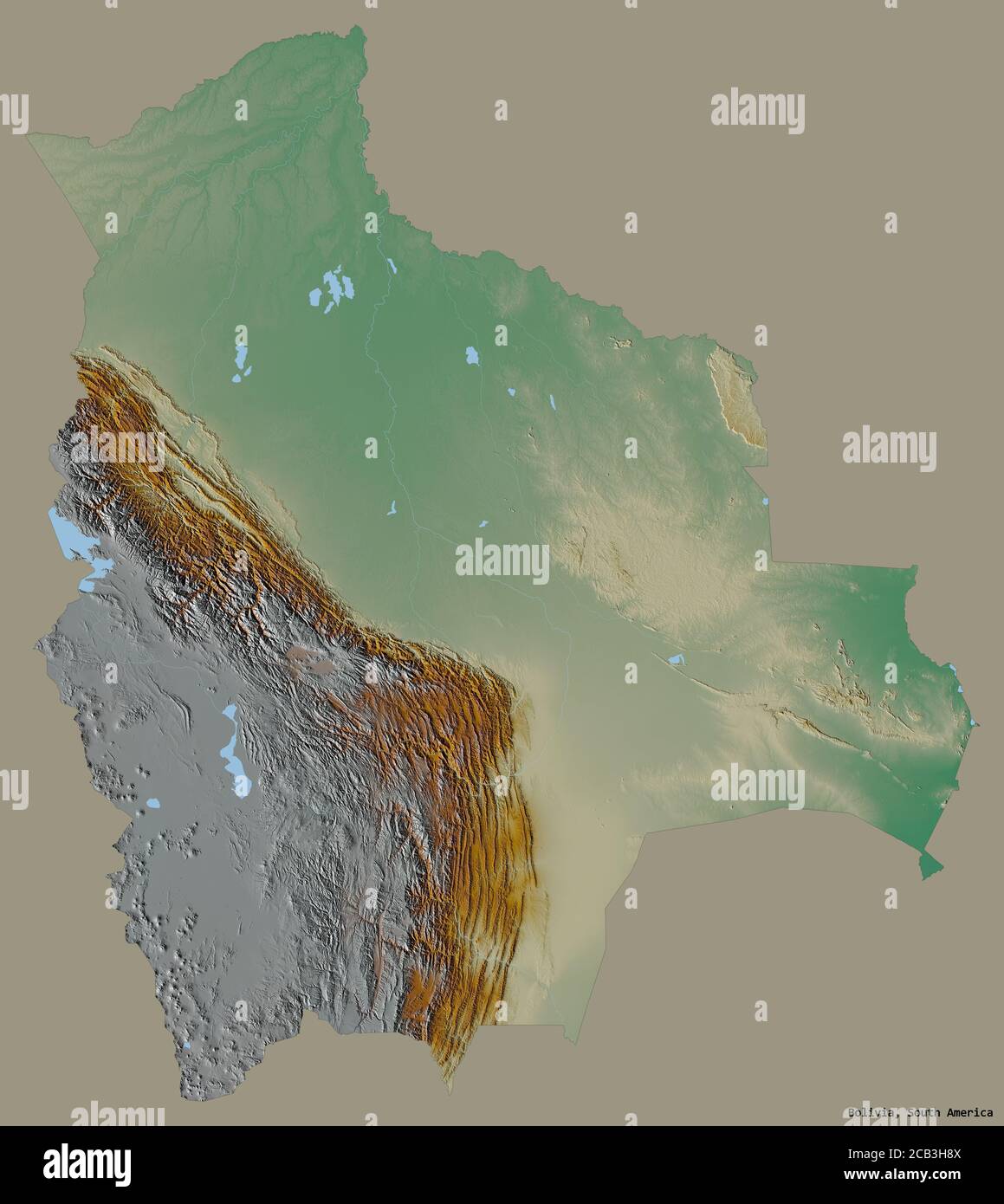 Shape of Bolivia with its capital isolated on a solid color background ...