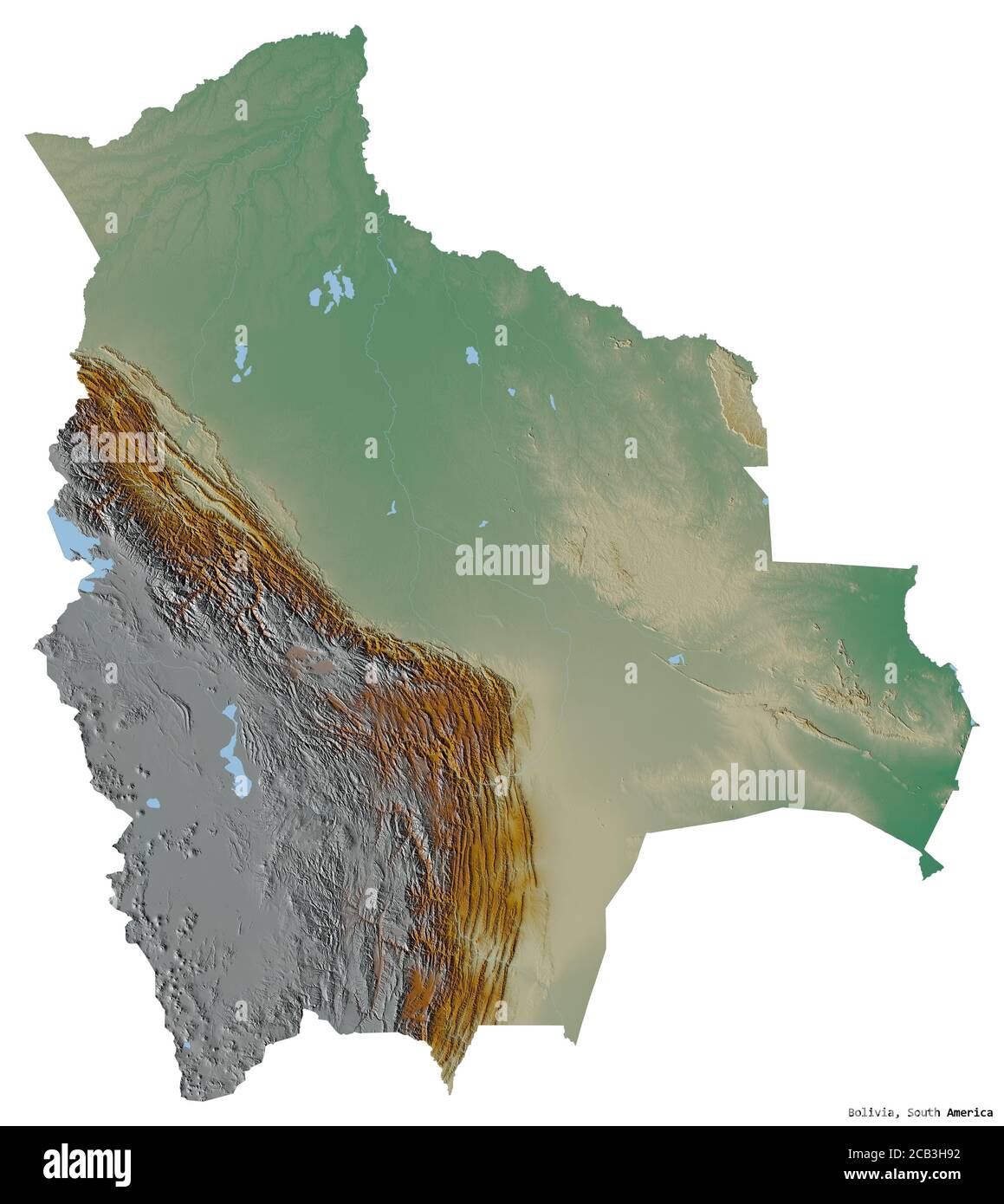 Shape of Bolivia with its capital isolated on white background ...