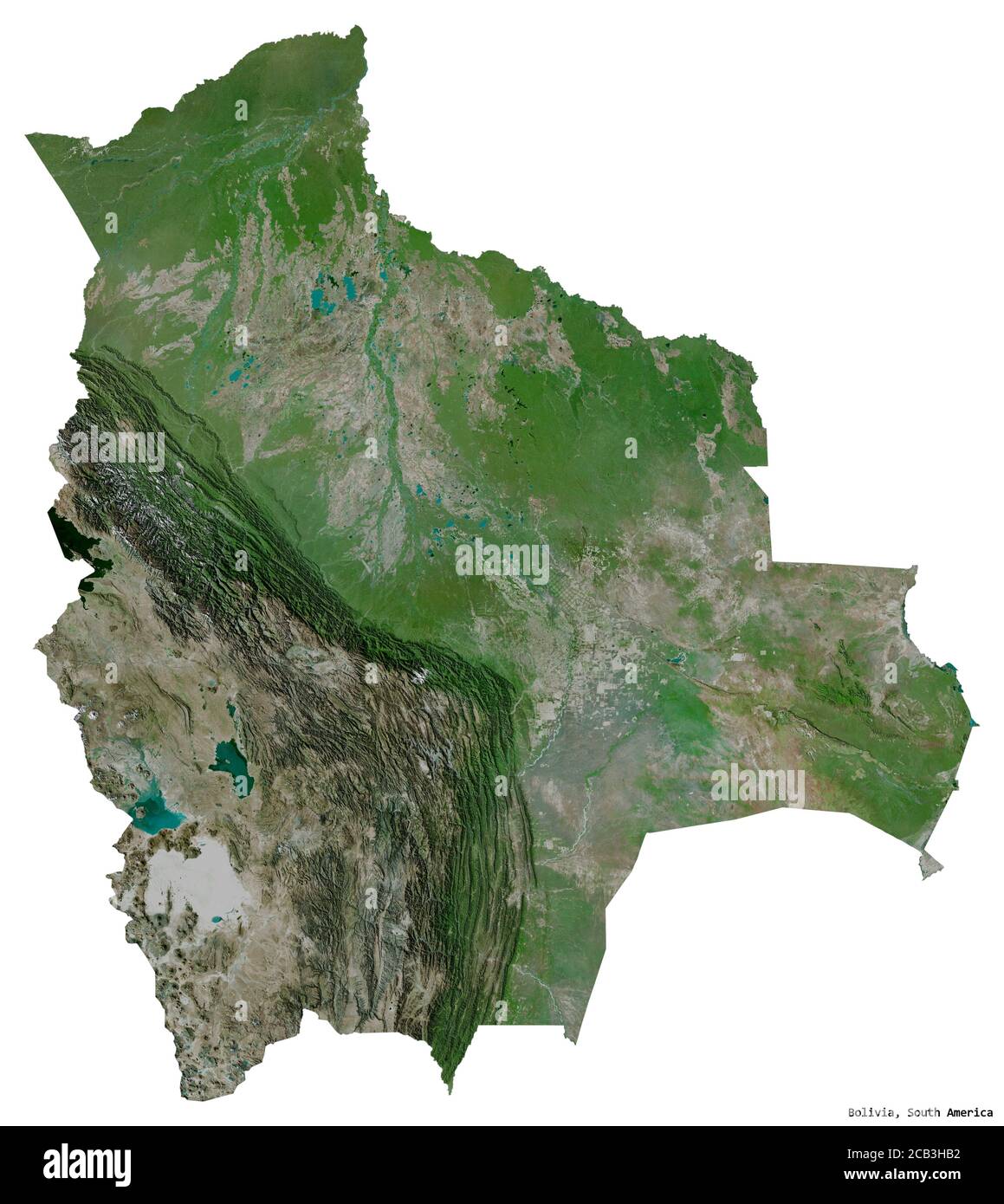 Shape of Bolivia with its capital isolated on white background ...