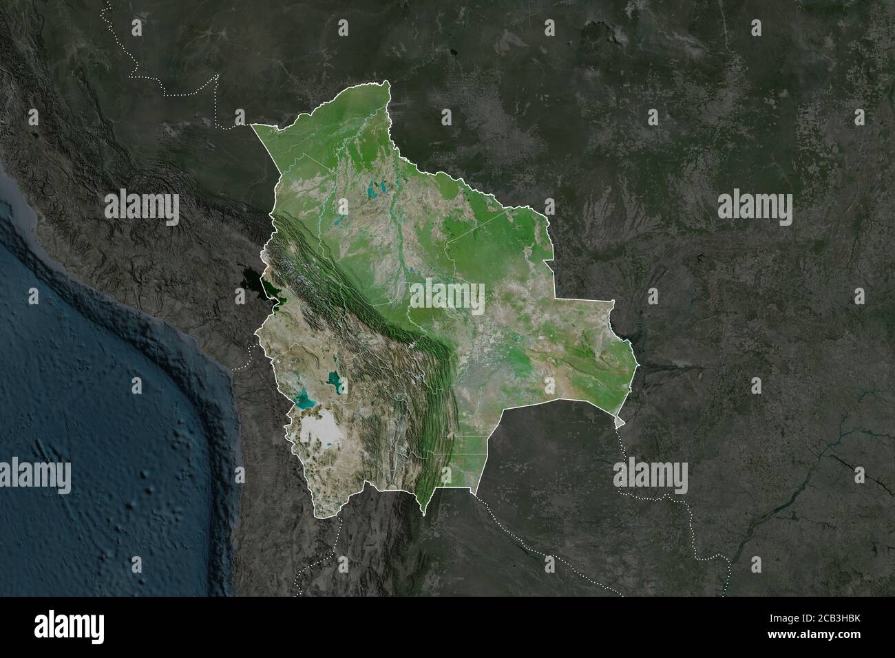 Shape of Bolivia separated by the desaturation of neighboring areas ...