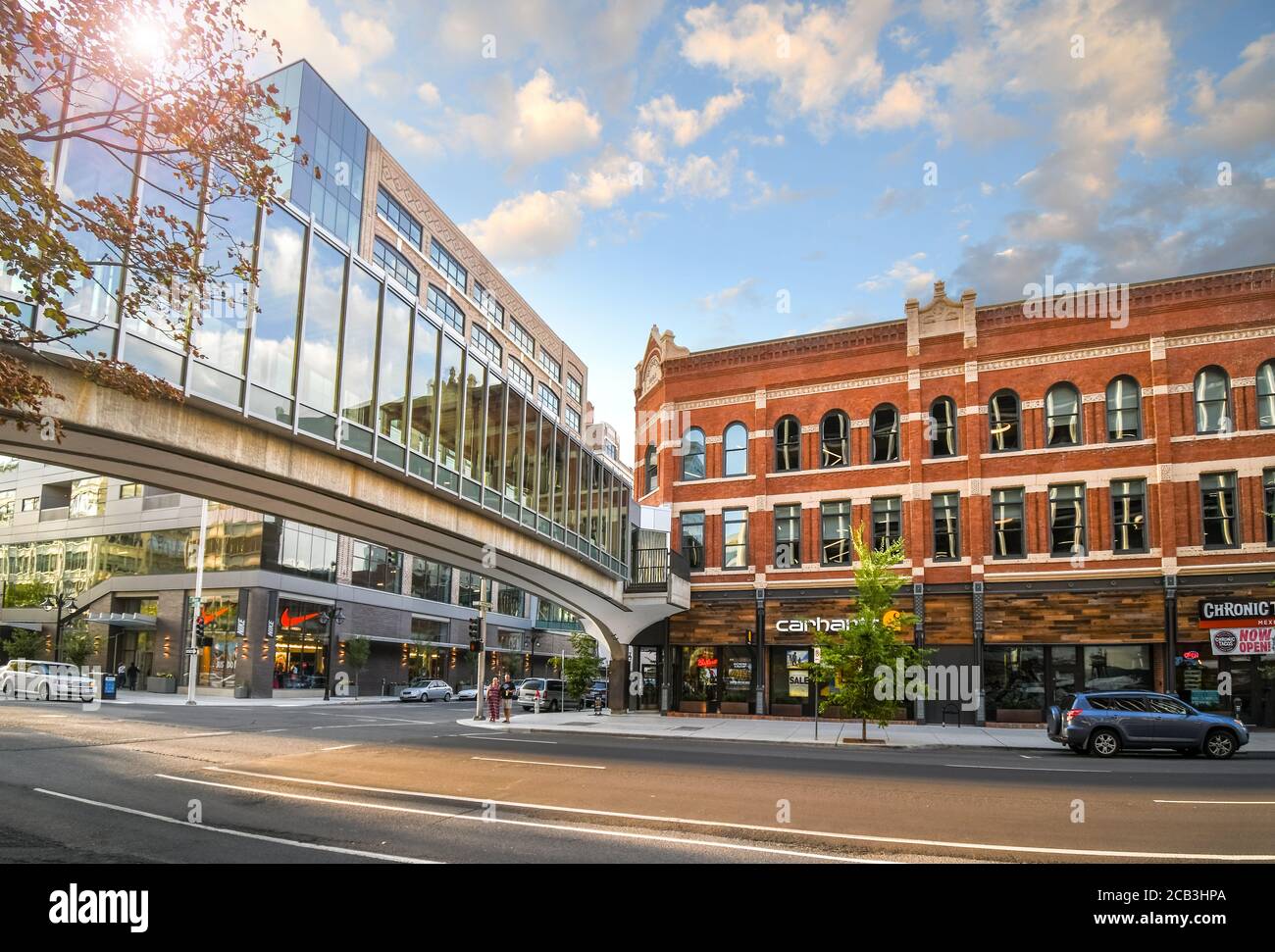 Downtown riverfront district architecture and bridge hi-res stock ...