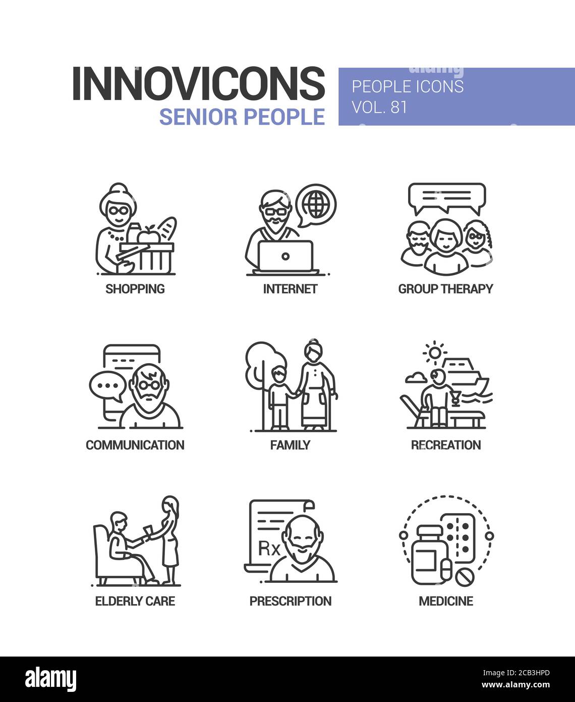 Senior people line design style icons set Stock Vector Image & Art - Alamy