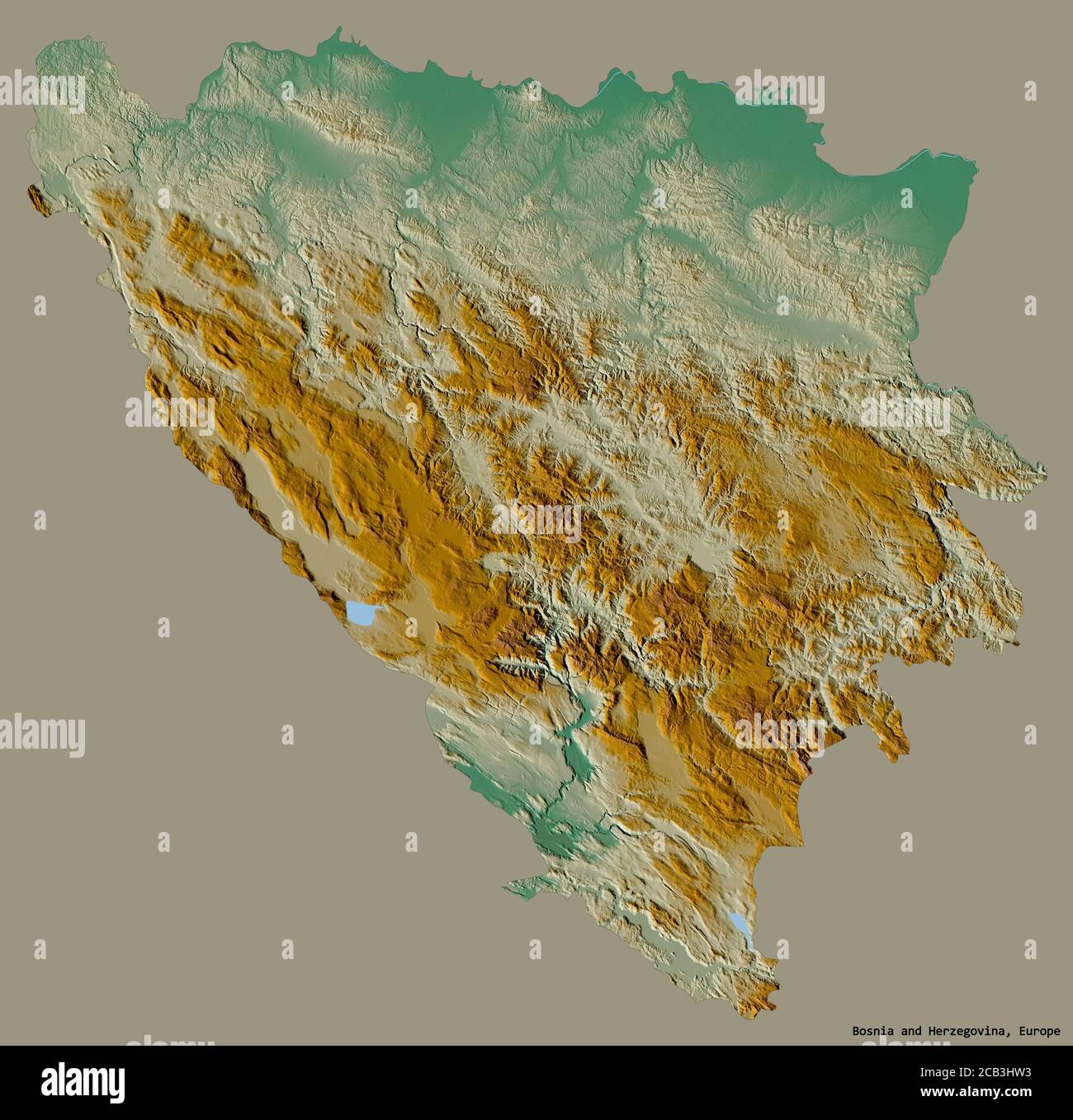 Shape of Bosnia and Herzegovina with its capital isolated on a solid ...
