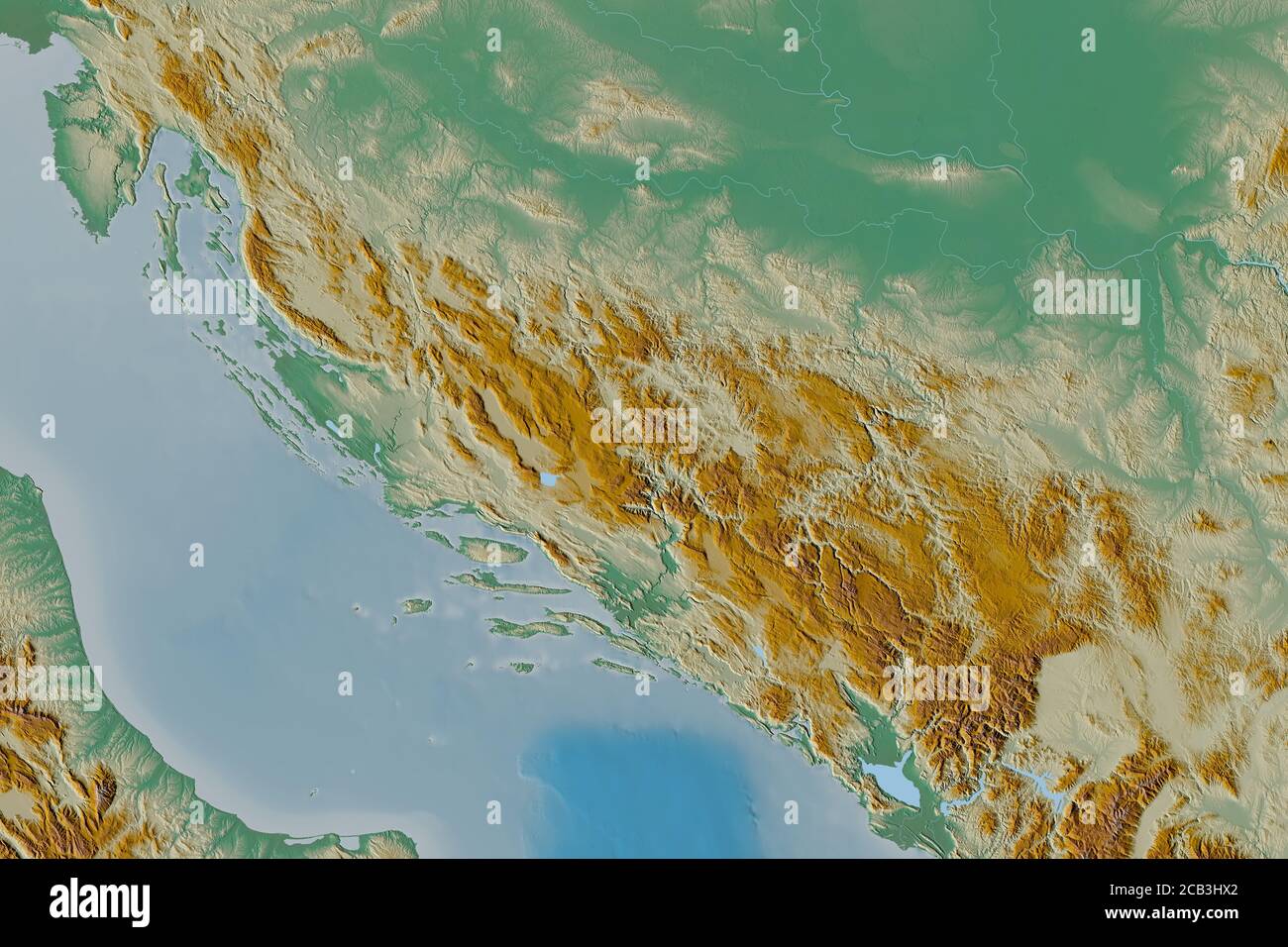 Extended area of Bosnia and Herzegovina. Topographic relief map. 3D ...