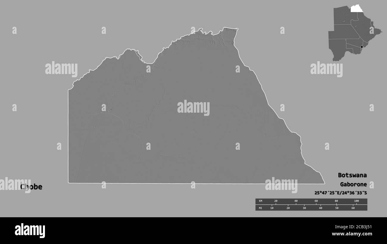 Shape of Chobe, district of Botswana, with its capital isolated on ...