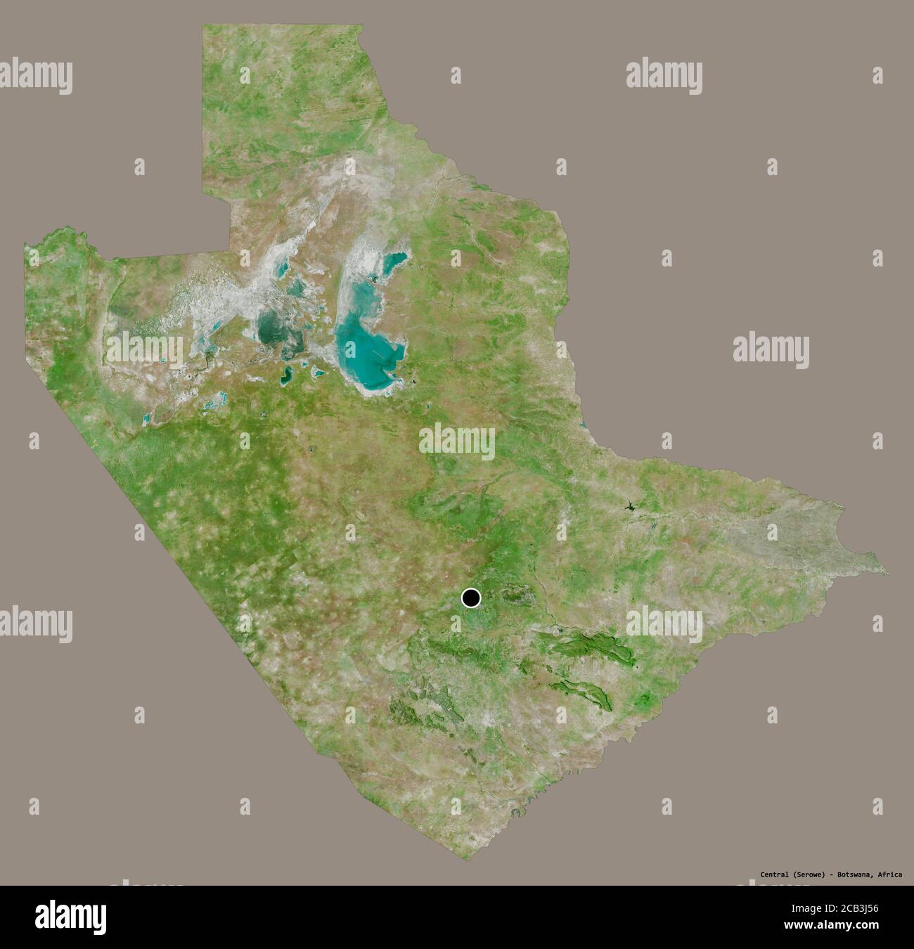 Shape of Central, district of Botswana, with its capital isolated on a ...