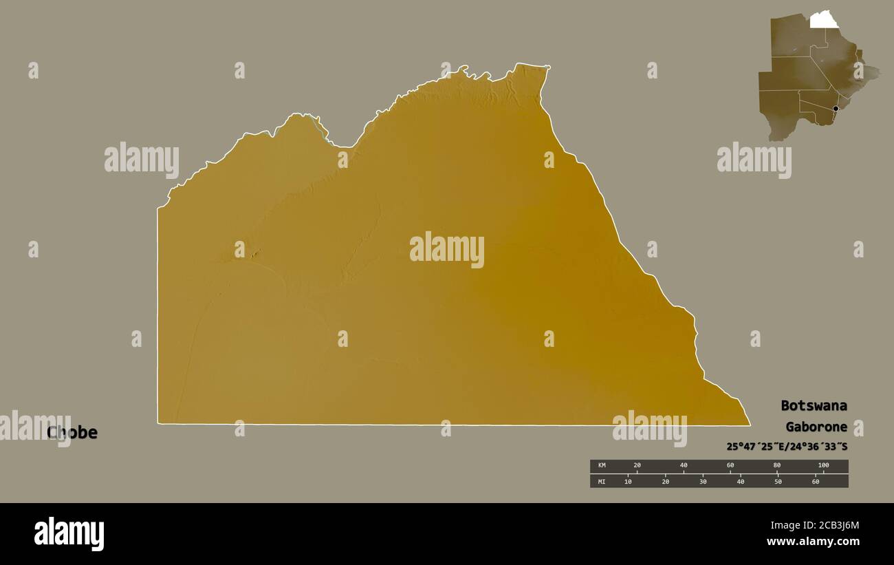 Shape of Chobe, district of Botswana, with its capital isolated on ...
