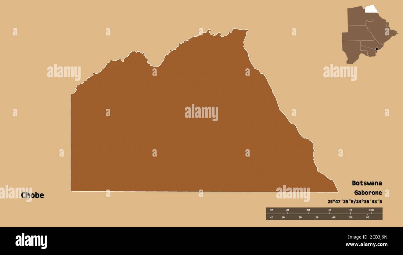 Shape of Chobe, district of Botswana, with its capital isolated on ...