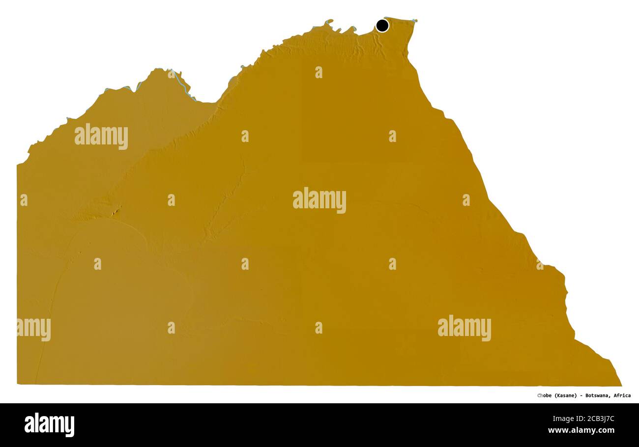 Shape of Chobe, district of Botswana, with its capital isolated on ...