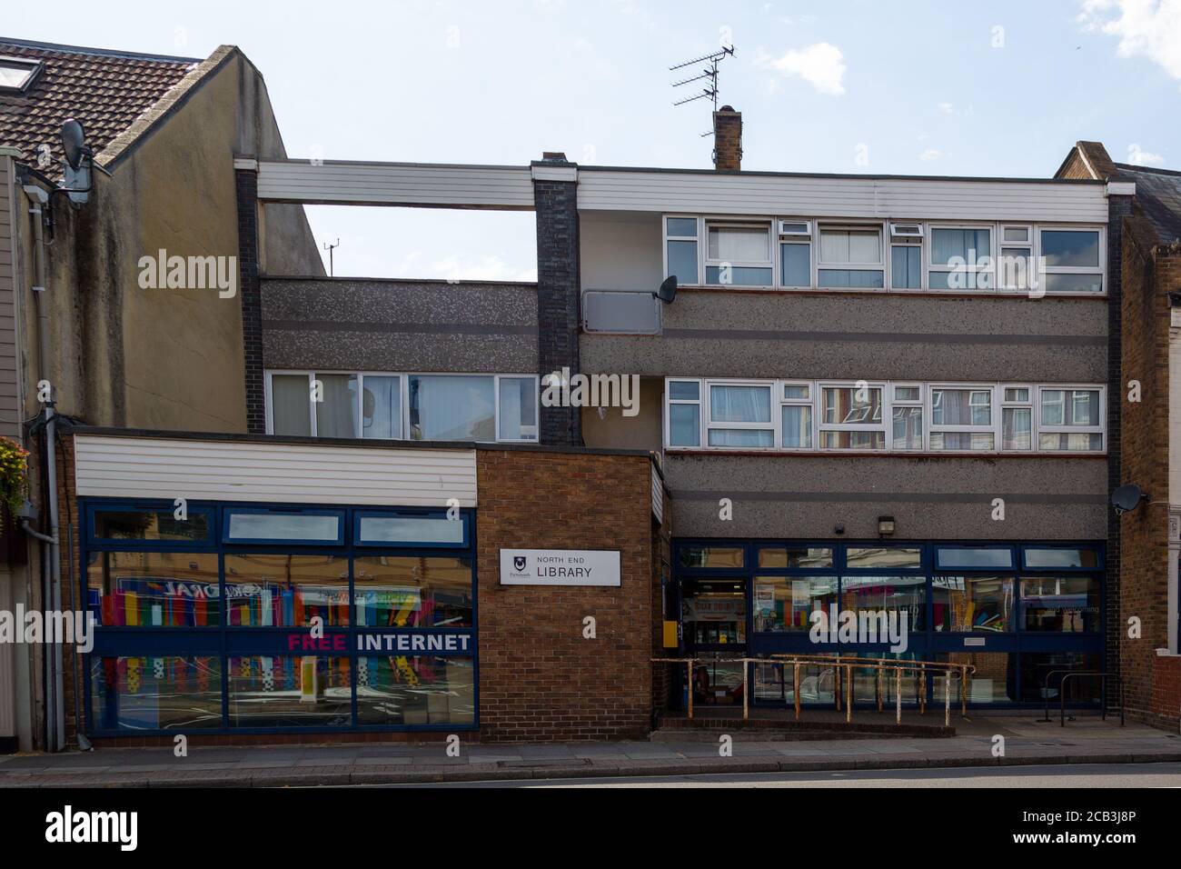 The exterior or facade of north end library in Portsmouth Stock Photo ...