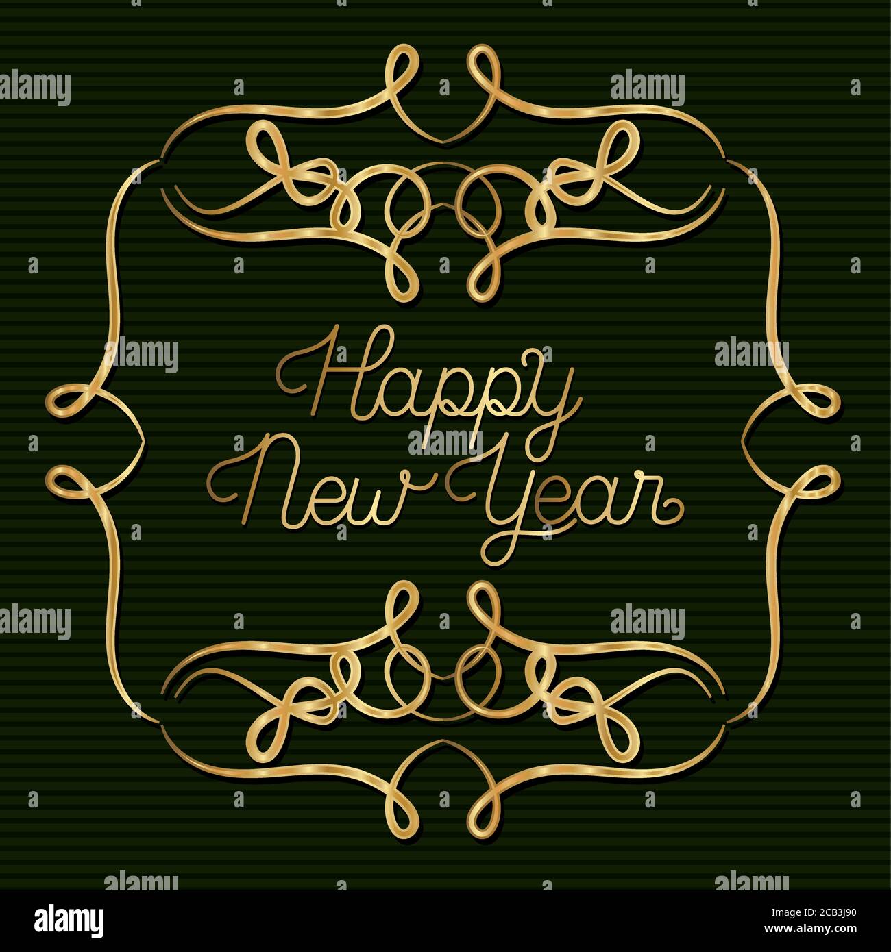 Happy new year in ornament gold frame on green background design ...