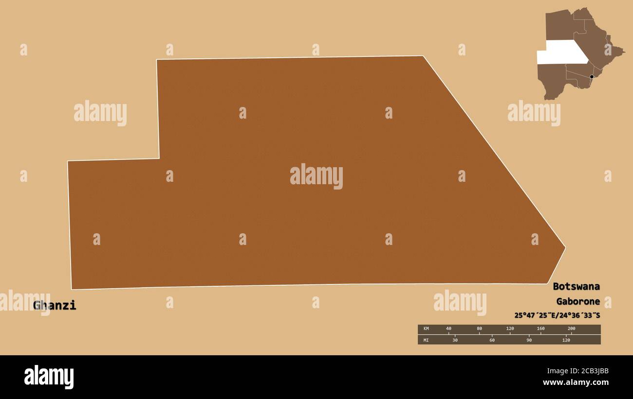 Shape of Ghanzi, district of Botswana, with its capital isolated on ...