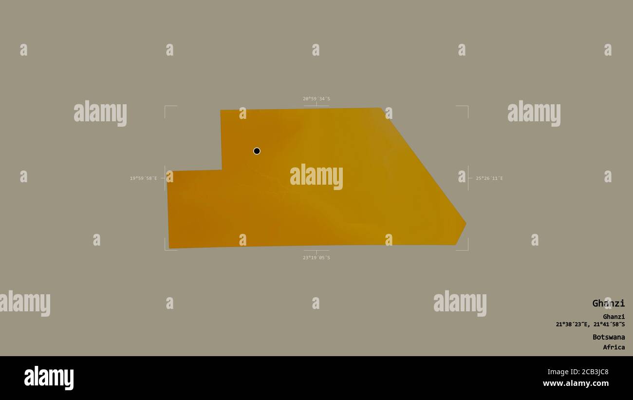 Area of Ghanzi, district of Botswana, isolated on a solid background in ...