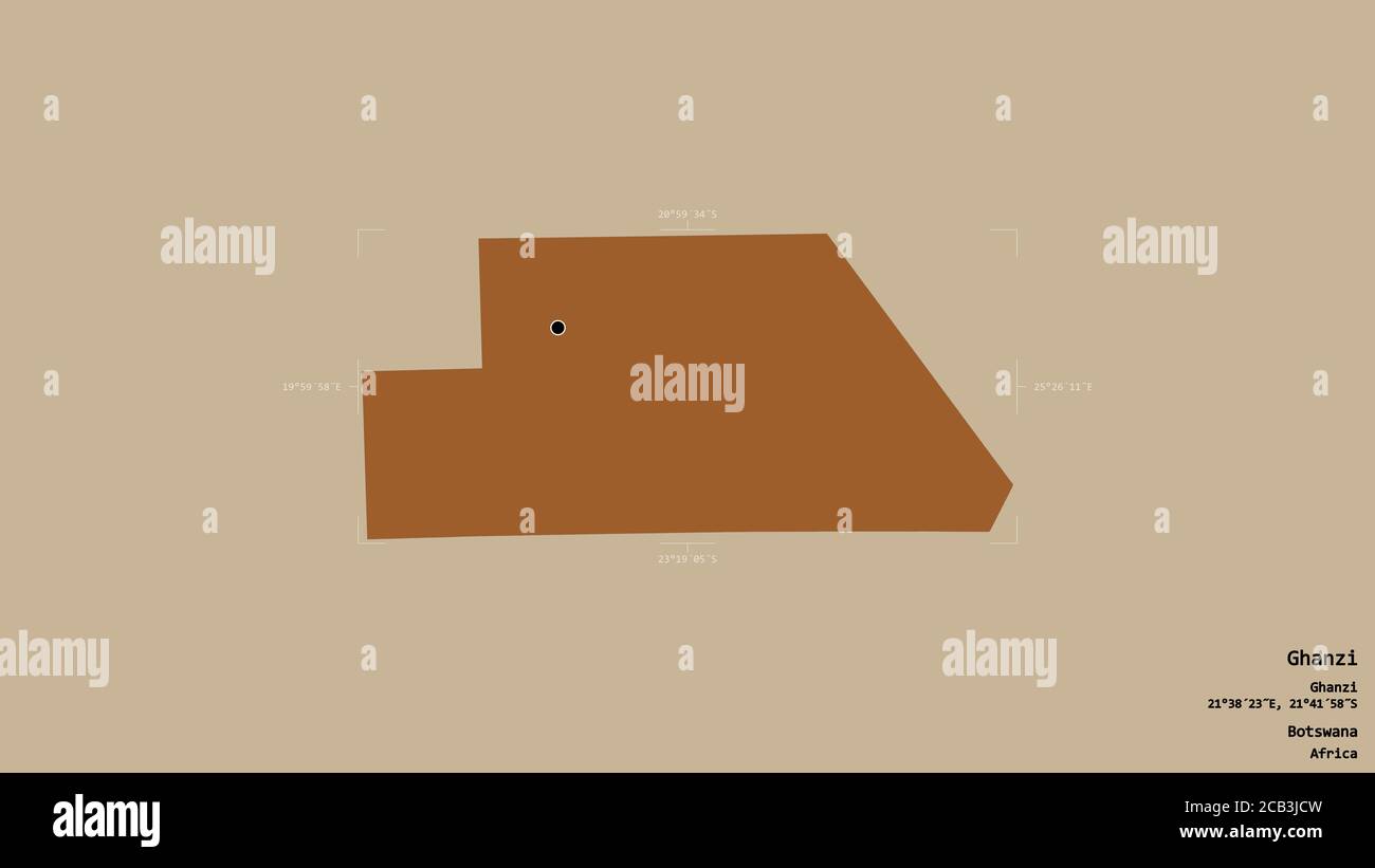 Area of Ghanzi, district of Botswana, isolated on a solid background in ...
