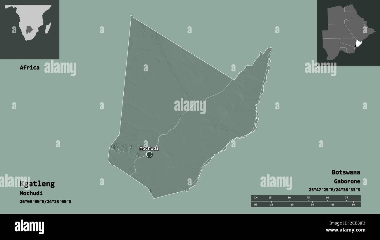 Shape of Kgatleng, district of Botswana, and its capital. Distance ...