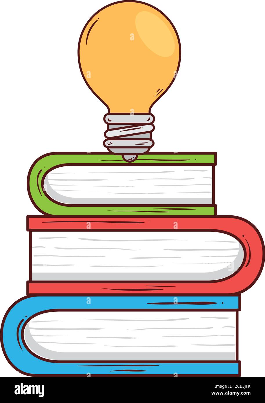 school symbol, light bulb in pile of books literature Stock Vector ...