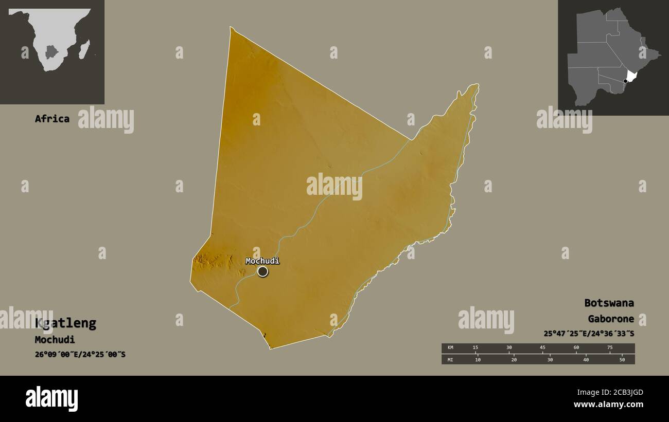 Shape of Kgatleng, district of Botswana, and its capital. Distance ...