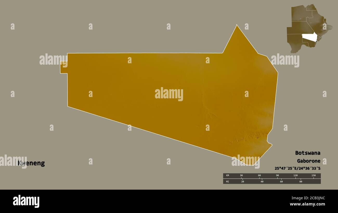 Shape of Kweneng, district of Botswana, with its capital isolated on ...
