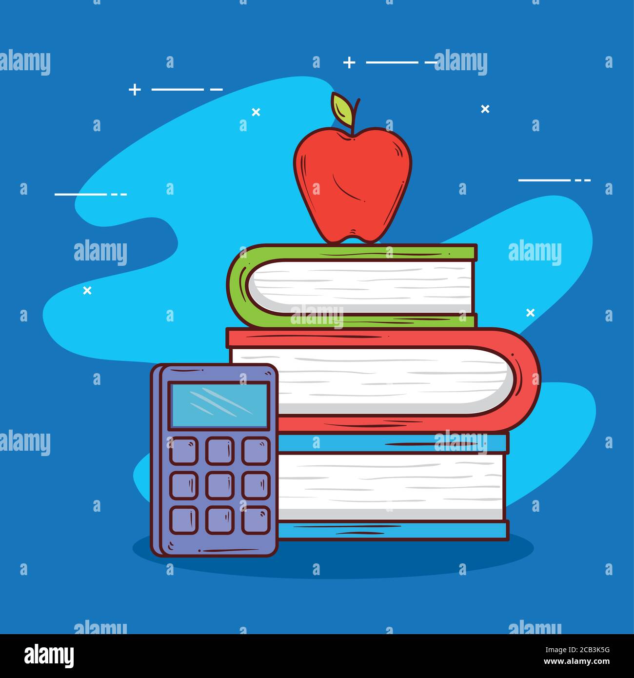 pile books with calculator and apple fruit Stock Vector Image & Art - Alamy