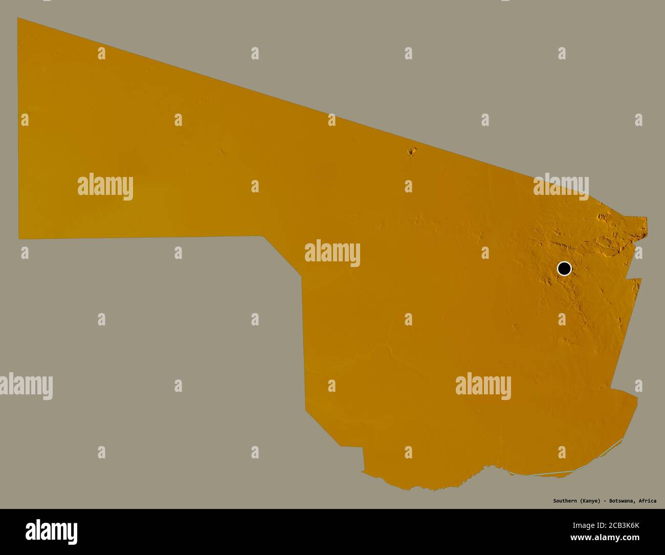 Shape of Southern, district of Botswana, with its capital isolated on a ...