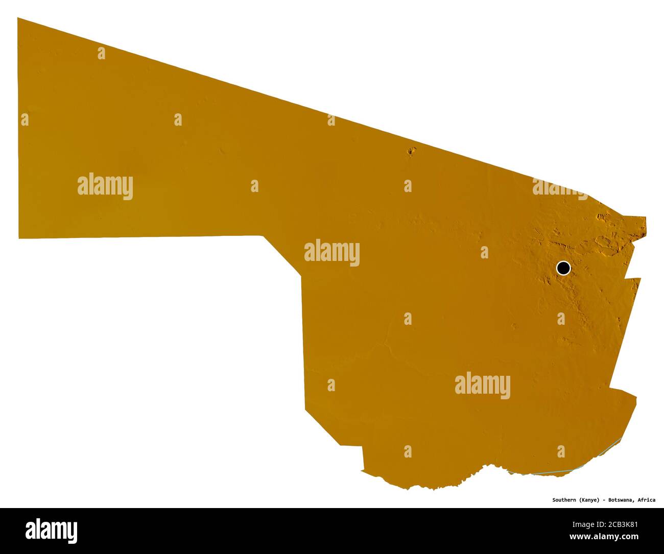 Shape of Southern, district of Botswana, with its capital isolated on ...