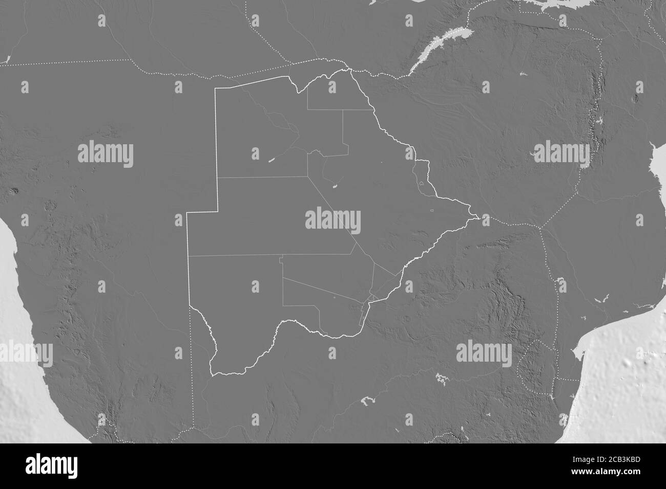 Extended area of Botswana with country outline, international and ...
