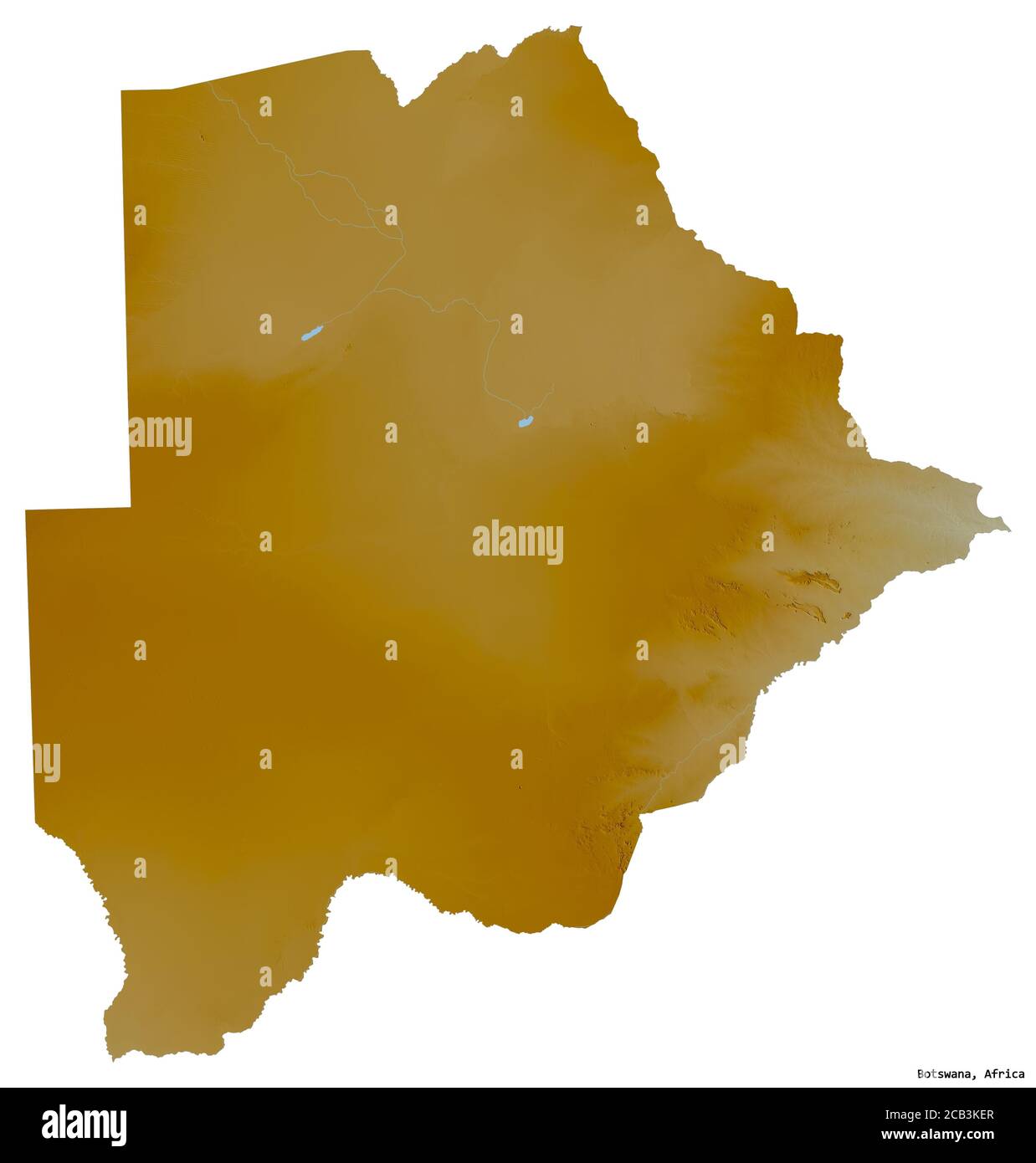 Shape of Botswana with its capital isolated on white background ...