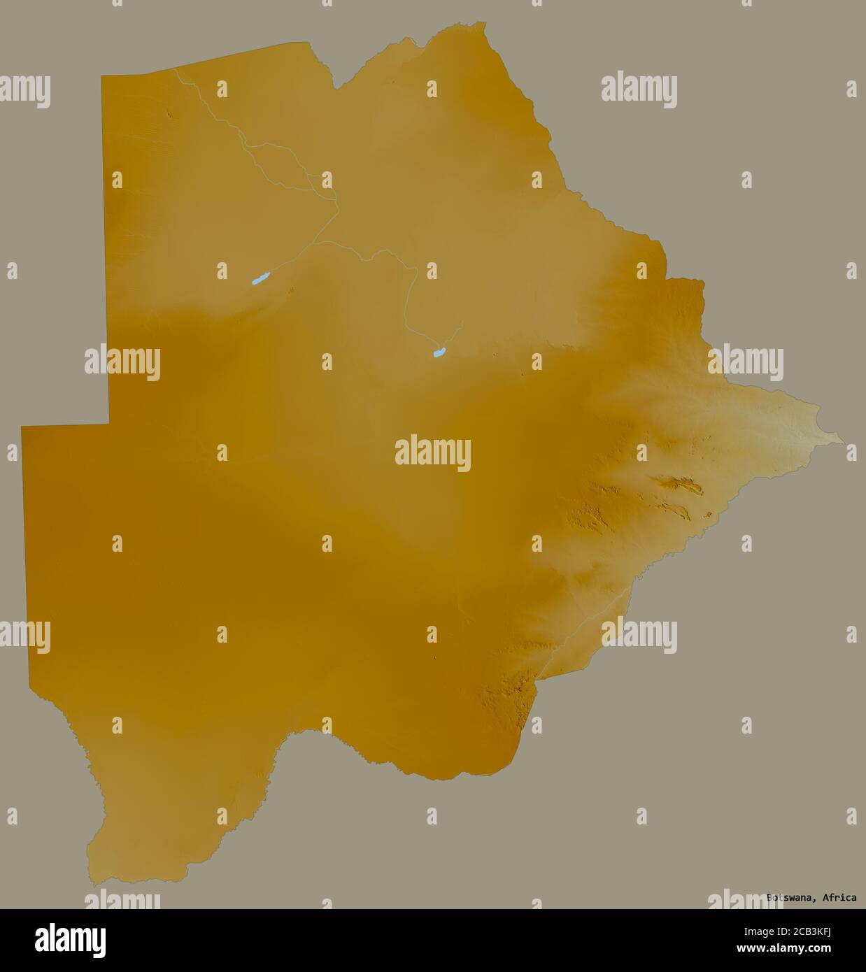 Shape of Botswana with its capital isolated on a solid color background ...
