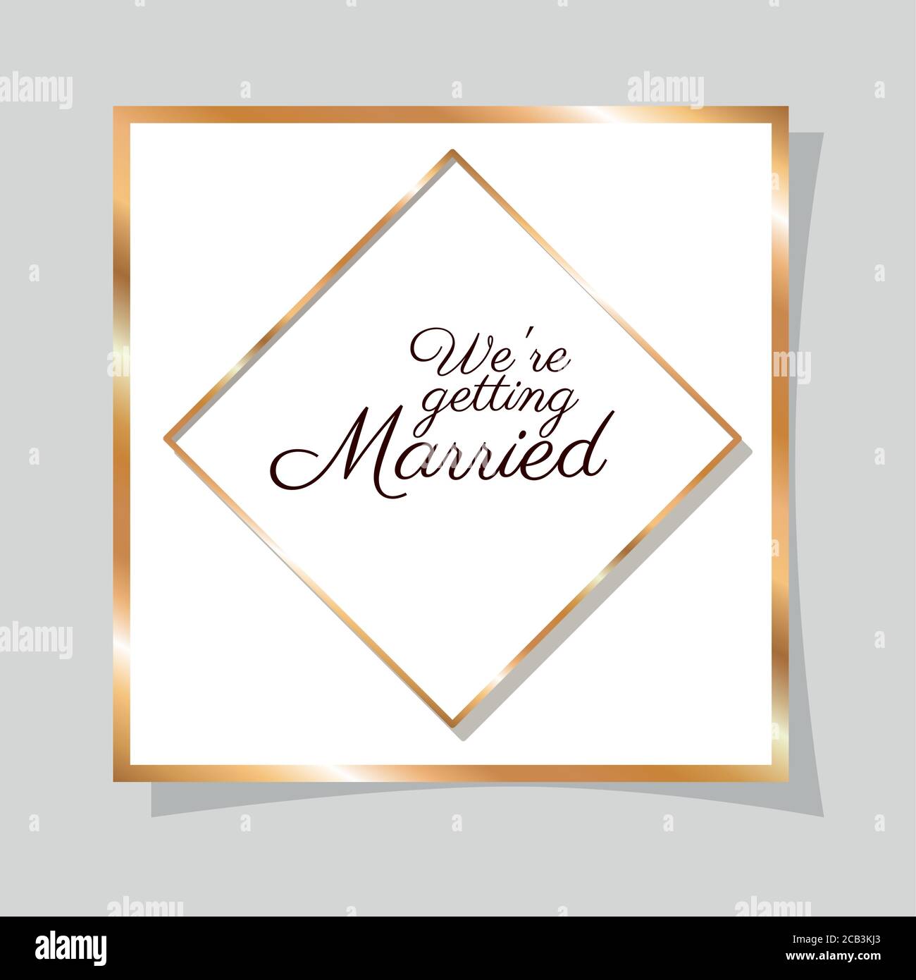 we are getting married text in gold frame design, Wedding invitation ...