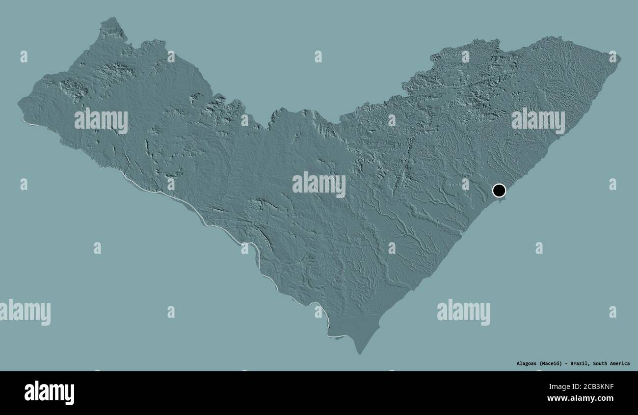 Shape of Alagoas, state of Brazil, with its capital isolated on a solid ...
