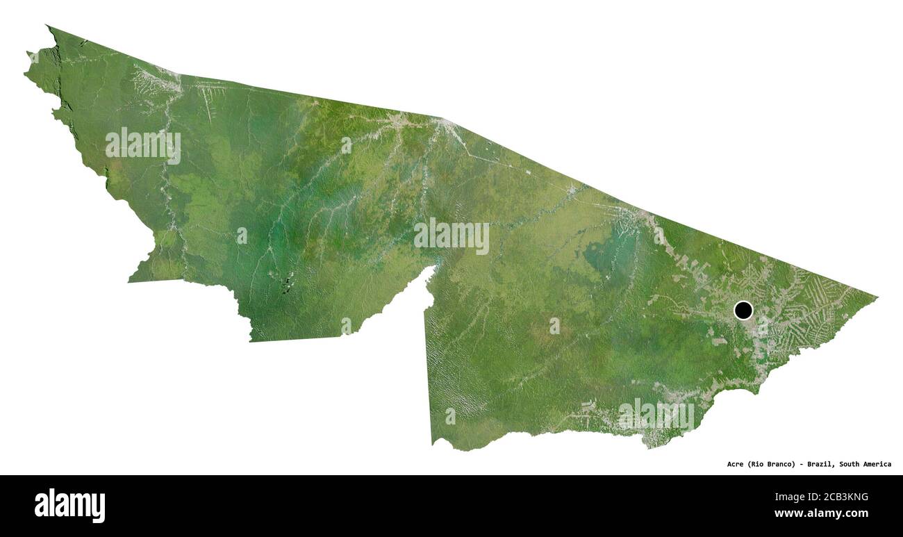 Shape of Acre, state of Brazil, with its capital isolated on white ...