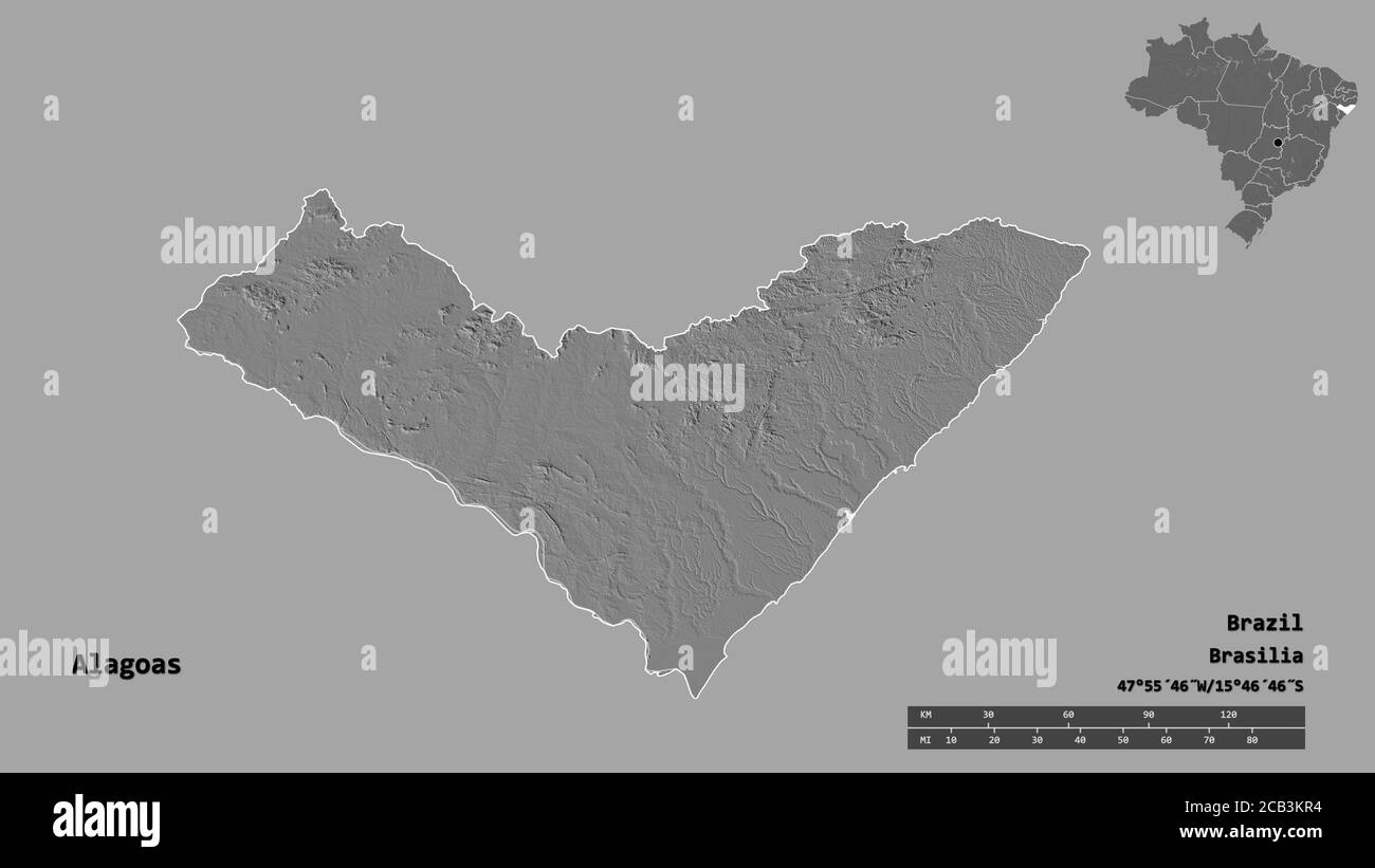Shape of Alagoas, state of Brazil, with its capital isolated on solid ...