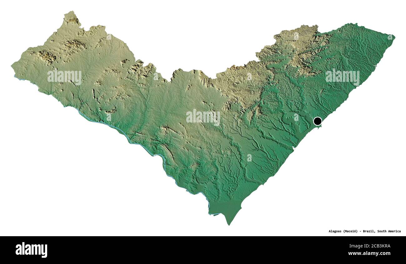 Shape of Alagoas, state of Brazil, with its capital isolated on white ...