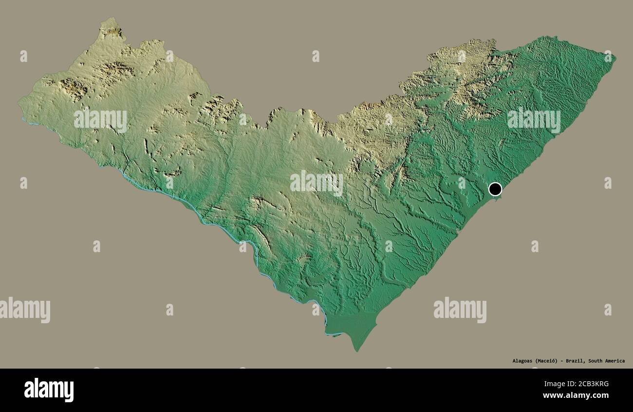 Shape of Alagoas, state of Brazil, with its capital isolated on a solid ...