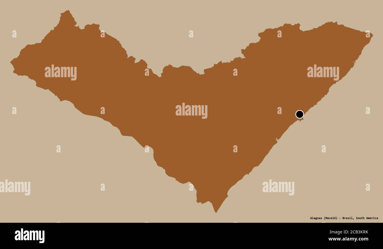 Shape of Alagoas, state of Brazil, with its capital isolated on a solid ...