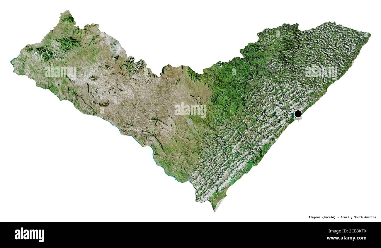 Shape of Alagoas, state of Brazil, with its capital isolated on white ...
