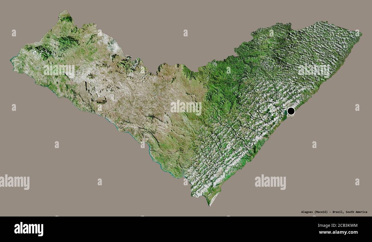 Shape of Alagoas, state of Brazil, with its capital isolated on a solid ...