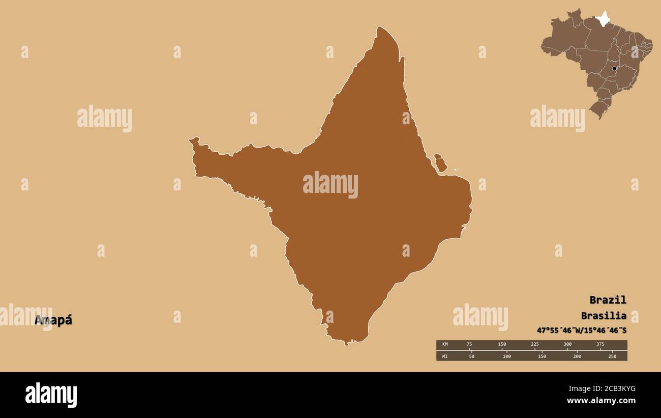 Shape of Amapá, state of Brazil, with its capital isolated on solid ...