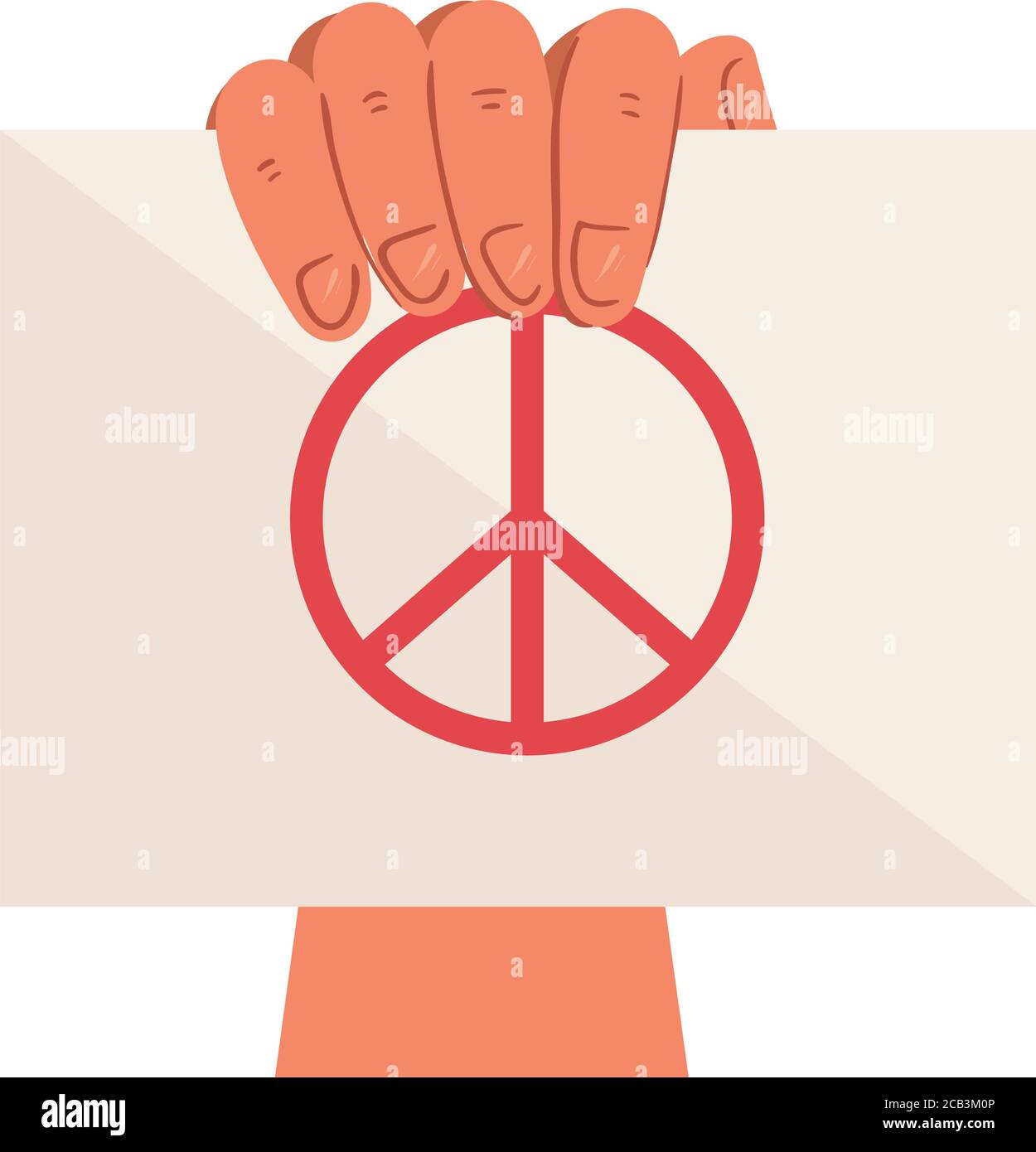 hand and protest placard with symbol peace and love, on white ...