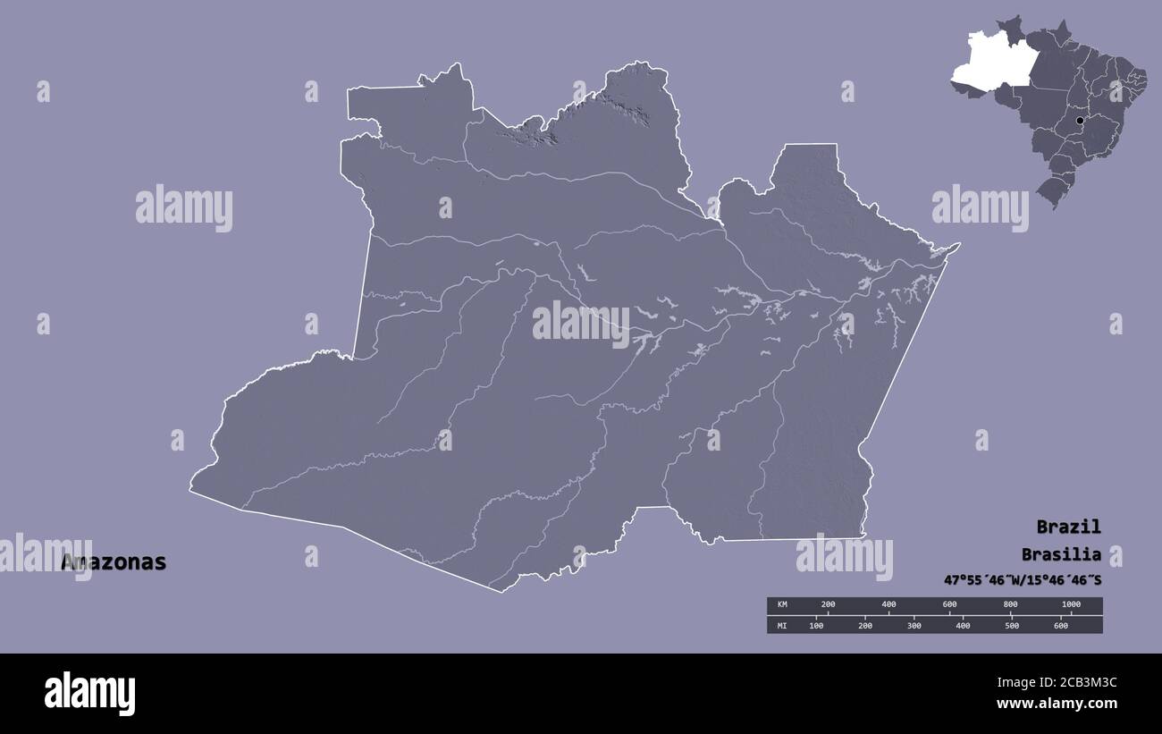 Shape of Amazonas, state of Brazil, with its capital isolated on solid ...