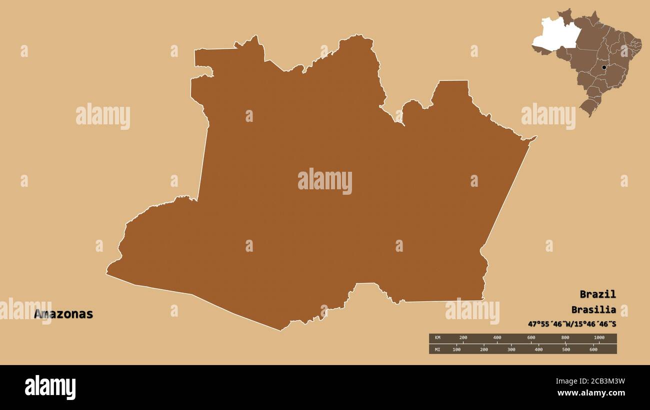 Shape of Amazonas, state of Brazil, with its capital isolated on solid ...