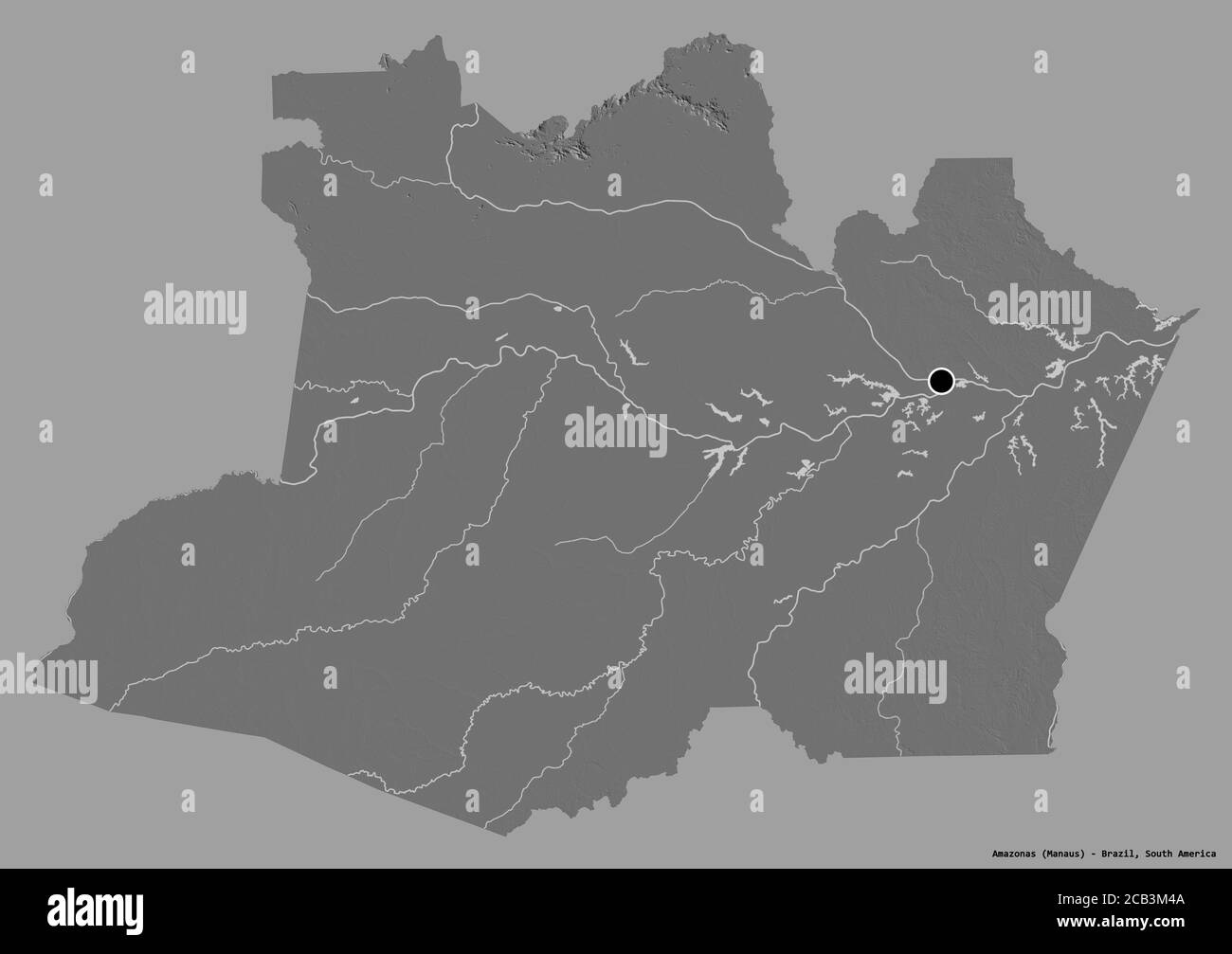 Shape of Amazonas, state of Brazil, with its capital isolated on a ...